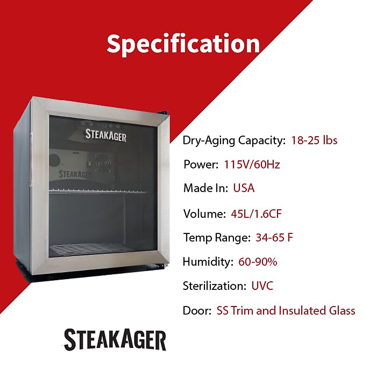 SteakAger PRO 20 Starter Pack - Home Beef Dry Aging Refrigerator, Enjoy Dry-Aged Steak Perfection at Home, Black and Stainless Steel with 20Lbs Capacity
