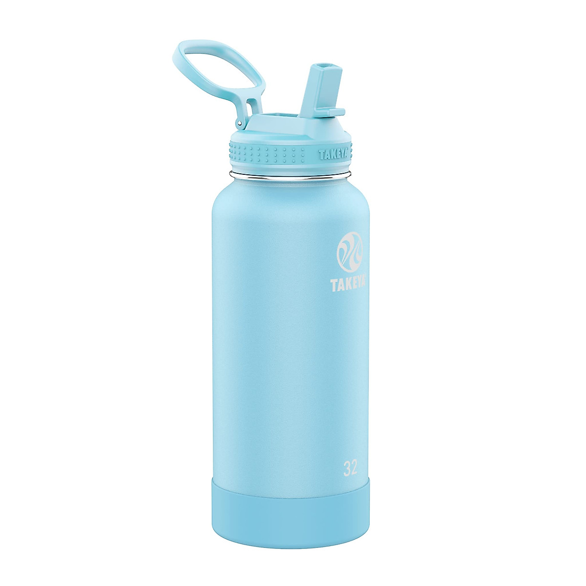Takeya Actives Insulated Stainless Steel Water Bottle with Straw Lid, 32 Ounce, Ice Blue