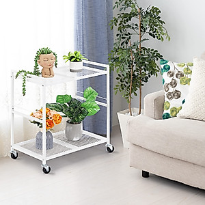 YBING Computer Tower Stand White PC Tower Stand 2 Tier CPU Holder Stand with Wheels Metal Mobile Computer Tower Cart Rolling PC Stand Floor for Fax Home Office