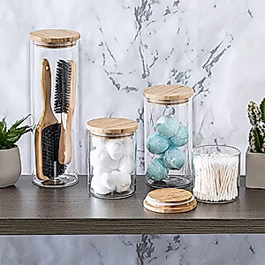Sugar Packet holder Canister Set of 5, Glass Kitchen Canisters with Airtight Bamboo Lid, Glass Storage Jars for Kitchen, Bathroom and Pantry Organization Ideal for Flour, Sugar, Coffee, Cookie Jar, Candy, Snack and More