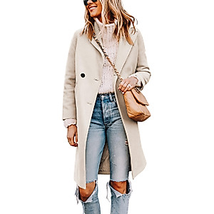 Tanming Women's Notch Lapel Double Breasted Wool Blend Mid Long Pea Trench Coat (Beige-L)