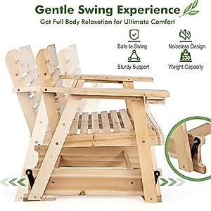 Tangkula Outdoor Fir Wood Glider Chair, Outdoor Swing Glider Chair with Rotatable Hidden Cup Holder and Curved Seat, Outdoor Glider Chair for Porch, Patio, Backyard, Natural (1, Natural)