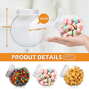 Sunnyray 8 Pcs 25 oz Plastic Candy Jars with Lids Plastic Candy Jars for Candy Buffet Clear Candy Dishes with Lids Candy Buffet Containers Set Plastic Cookie Jar Candy Holder for Party Table Kitchen