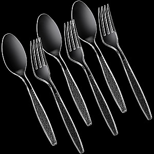 Clear Plastic Cutlery Set - (Bulk Pack 360 Pcs) Disposable Plastic Utensils Heavy Duty, 180 Plastic Forks and 180 Spoons, Silverware Sets for Party Supplies, Dinners, Take-Out, Catering, Food Services