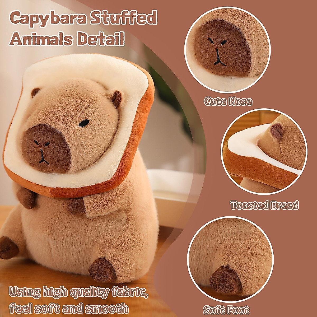 NXNYNZ Cute Capybara Plush Kawaii Soft Capybara Plush Doll Pillow with Bread Capybara Stuffed Aniamls Toys for Girls Kids Adults Birthdays Valentines Gift 12 inch