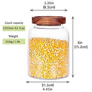 Glass Storage Jars with Airtight Lids, Set of 2 42 FL OZ (1250ml) coffee container with Wooden Lid, Glass Pantry Canister for Beans, Rice, Sugar and etc (6.3 inch high)