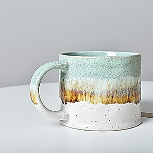 Bosmarlin Medium Ceramic Coffee Mug Set of 2, 15 oz, Big Stoneware Tea Cup for Office and Home, Dishwasher and Microwave Safe (Green, 2)