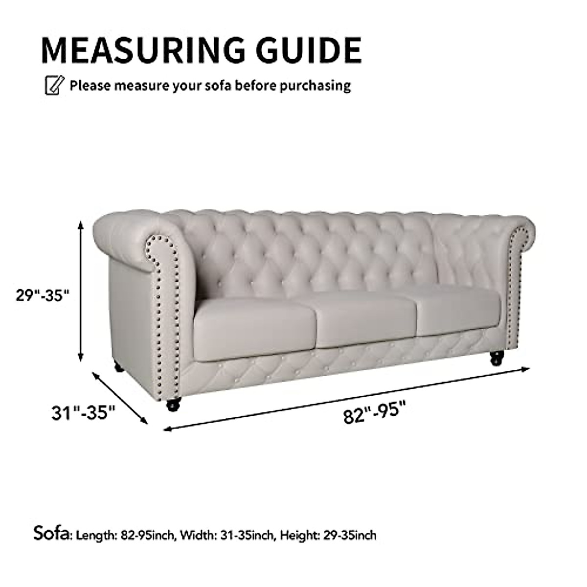 Easy-Going Stretch Velvet Chesterfield Style Couch Slipcover for Living Room, Soft Non-Slip Sofa Cover Furniture Protector for Dogs (Sofa, Gray)