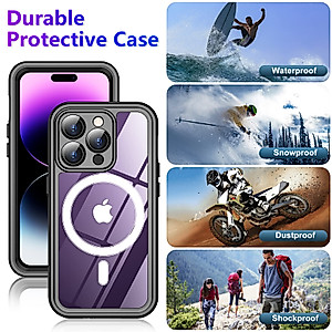 2023 New Magnetic Case for iPhone 14 Pro Max Case Waterproof, Built-in Screen Protector & Camera Protector [Compatible with MagSafe] [IP68 Waterproof] [Dustproof] Full Body Shockproof Phone Case 6.7"