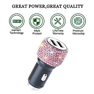 Dual USB Car Charger,SAVORI Car Adapter Bling Bling Rhinestones Crystal Car Decorations for Fast Charging Car Decors for iPhone Xs Max X Plus, iPad Pro/Mini, Samsung