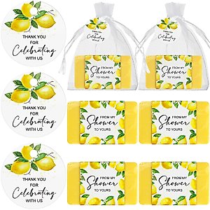 Queekay 48 Sets Bridal Shower Favors Mini Scented Soap Baby Shower Party Favors for Guests with Thank You Tags and Organza Bags for Girl Boy(Lemon)
