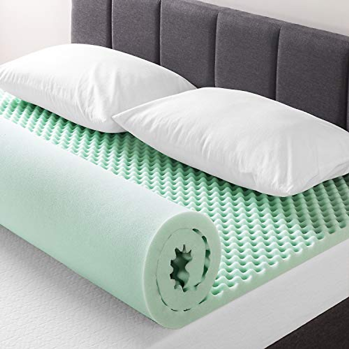 Best Price Mattress 2 Inch Egg Crate Memory Foam Mattress Topper with Calming Aloe Infusion, CertiPUR-US Certified, Twin XL,Green