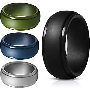 Mens Silicone Wedding Band, Rubber Rings for Him Women Couples Size 8, Step Edge Sleek Design 4 Pack