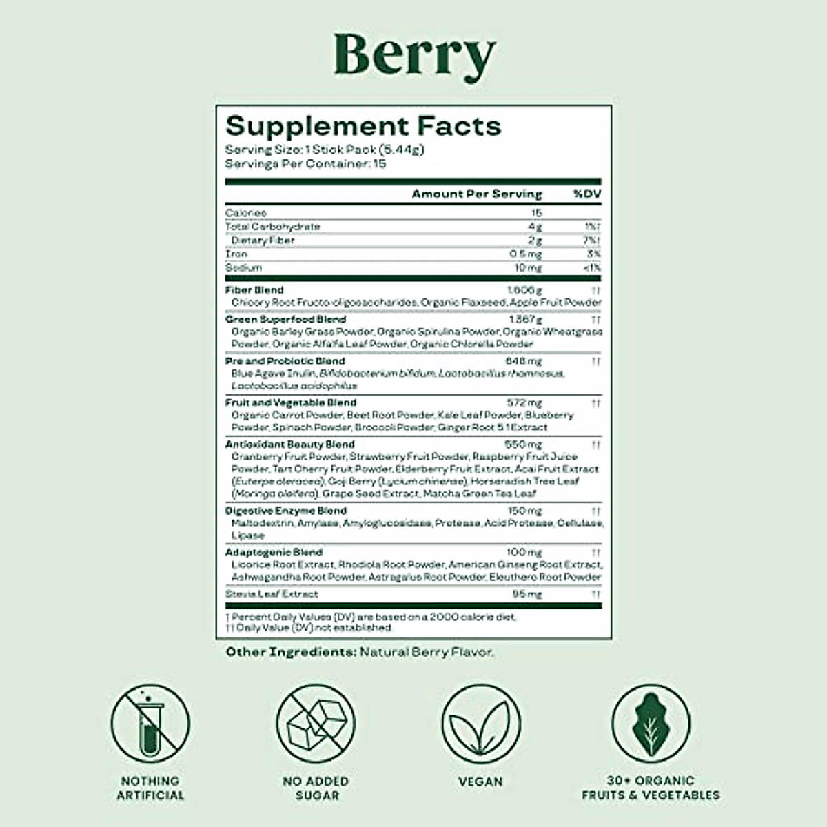 Bloom Nutrition Super Greens Powder Smoothie Mix, 15 Stick Packs - Probiotics for Digestive Health & Bloating Relief for Women, Digestive Enzymes with Organic Superfoods for Gut Health (Berry)