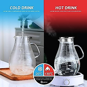 JKFHV Glass Pitcher,88oz Water Pitcher Set with Lid and Drink Glasses of 2,Large Glass Iced Tea Pitcher Easy Clean Heat Resistant Borosilicate Glass Jug for Juice,Milk,Cold or Hot Beverages