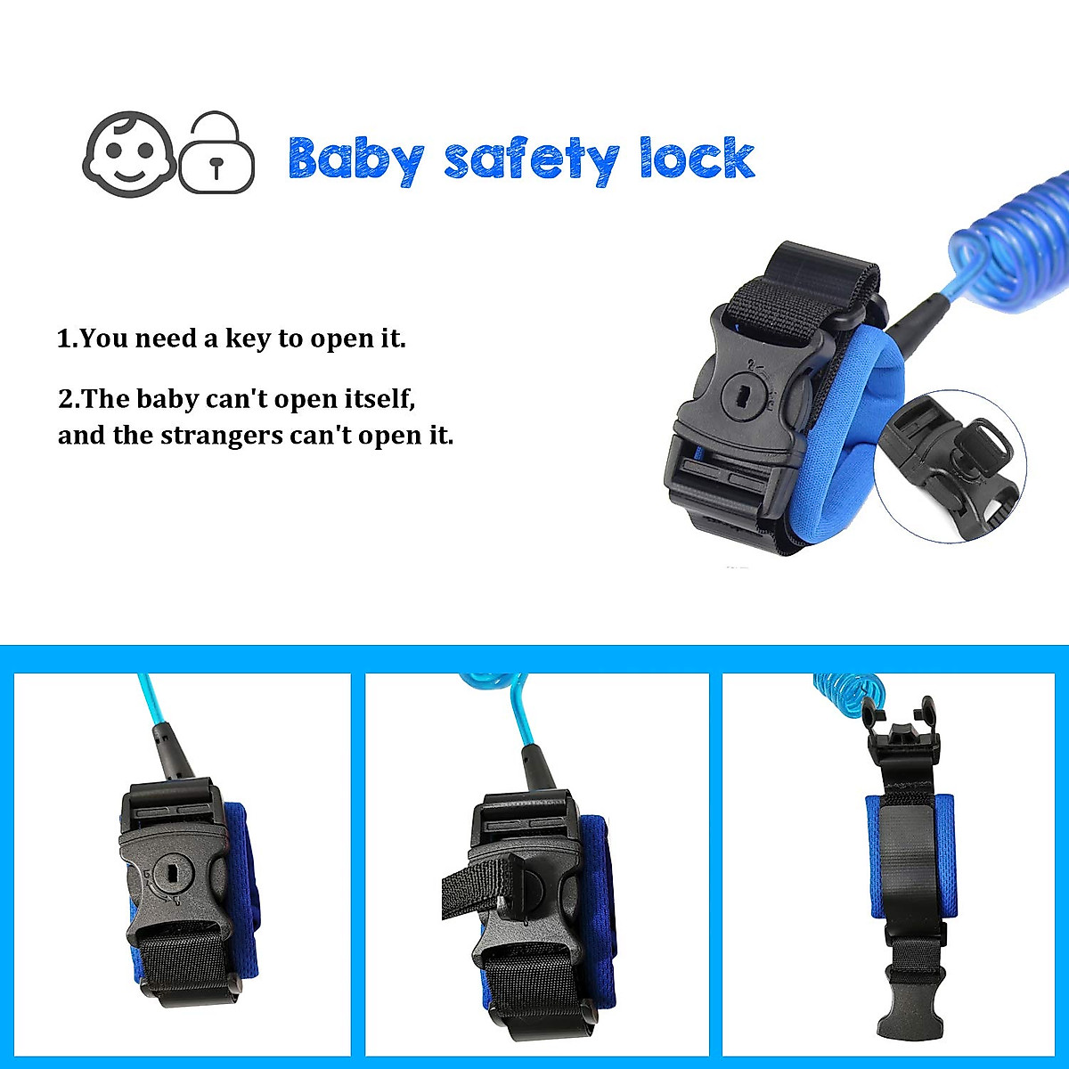 Toddler Safety Leash for Kids & Child | Baby Wrist Leash for Walking - Upgraded Version with Lock-Blue