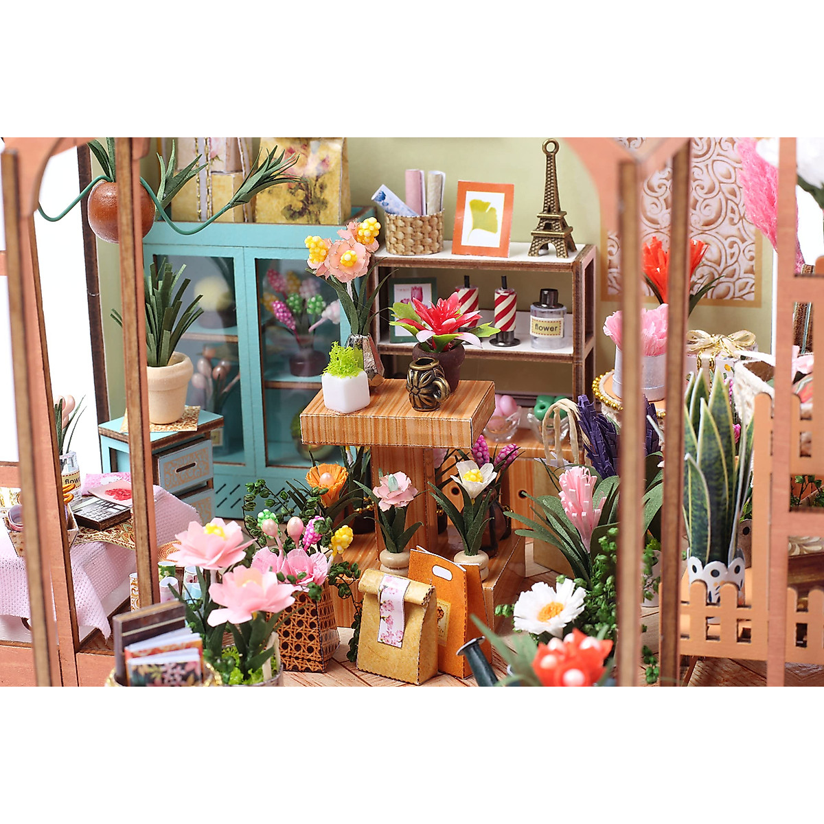 GuDoQi DIY Miniature Dollhouse Kit, Tiny House kit with Furniture, Miniature House Kit 1:24 Scale, Handmade Gift for Birthday Christmas Day, Jenny Greenhouse Flower Shop