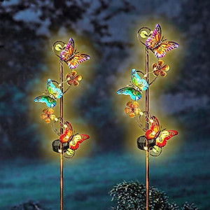 LoveNite Solar Garden Lights, 2 Pack Butterfly Stake Lights Outdoor, Waterproof Solar Butterfly Decorative Landscape Lights for Pathway Backyard Patio Lawn Christmas Party Decor