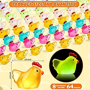 SYWHXY 64PCS Luminous Mini Chicken Figurines Resin Miniature Animals, 8 Colors Tiny Chickens Miniature Glow in The Dark for Dollhouse, Micro Landscape, DIY, Home Outdoor Party Decor