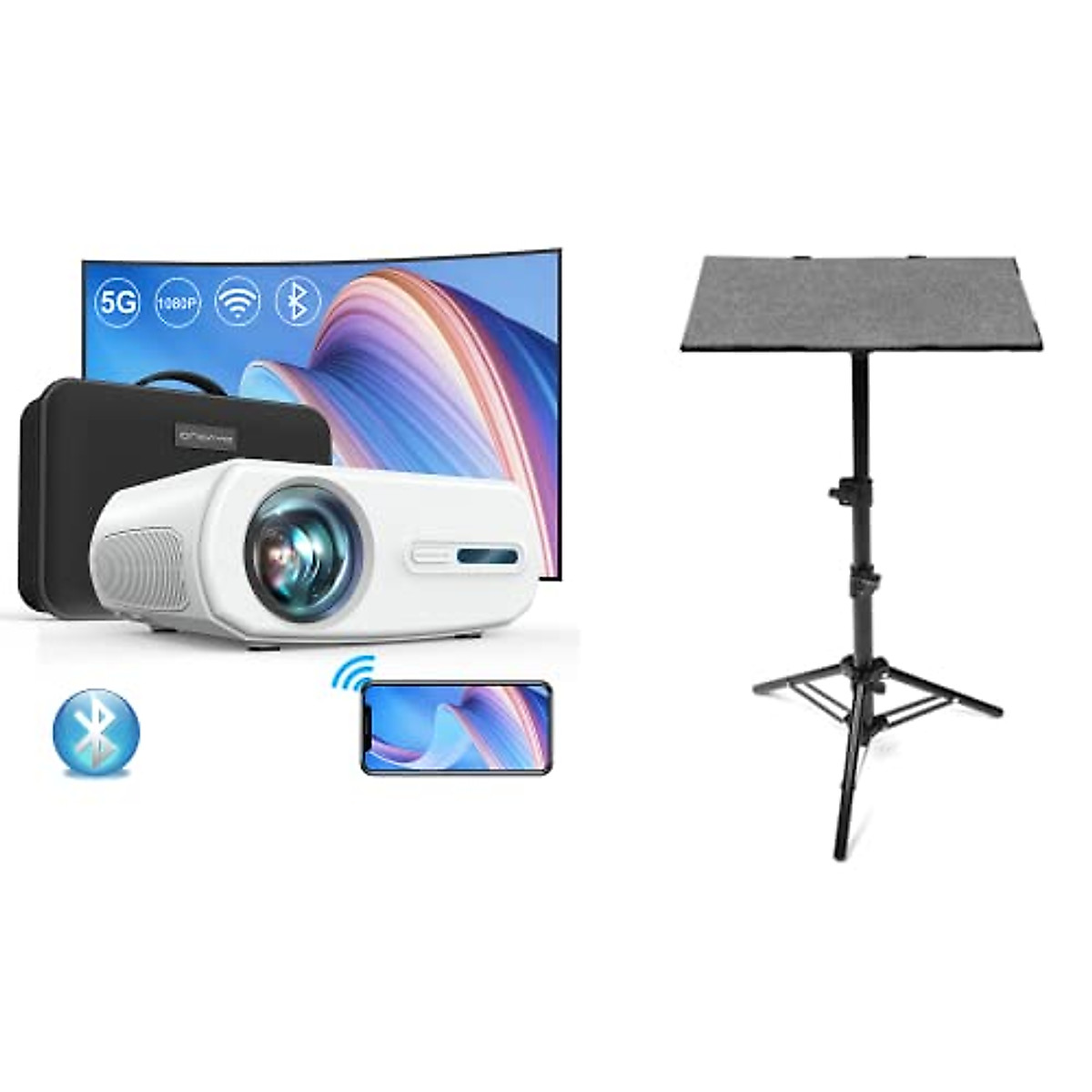 ONOAYO Projector Native 1080P 5G WiFi and 5.1 Bluetooth Projector & ONOAYO Adjustable Projector Tripod Stand