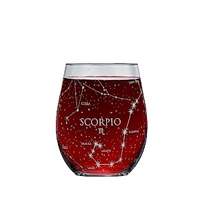 Greenline Goods Scorpio Stemless Wine Glass Etched Zodiac Scorpio Gift 15 oz (Single Glass) - Astrology Sign Constellation Tumbler
