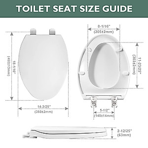 Toilet seat Elongated with Slow Close Hinges, Four Bumpers Never Loosen and Easily Remove, Two Sets of Parts, Plastic, White
