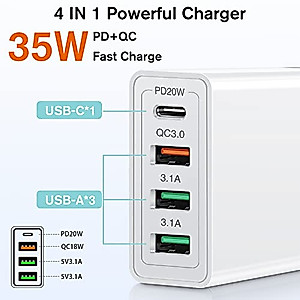 35W USB C Wall Charger with 2 Pack 6ft Type C Cable Boxeroo 2-Pack 4Port Fast Charging Wall Charger Block Plug Adapter Samsung Galaxy S22 Ultra S21 S20 S10 Pixel 6/5/4