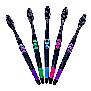 FactorDuty 96 Bulk Toothbrushes Manual Travel Toothbrush Set for Adults or Kids, Medium Soft, Multi-Color, Oral Tooth Brush. Travel Toiletries Black Bristle