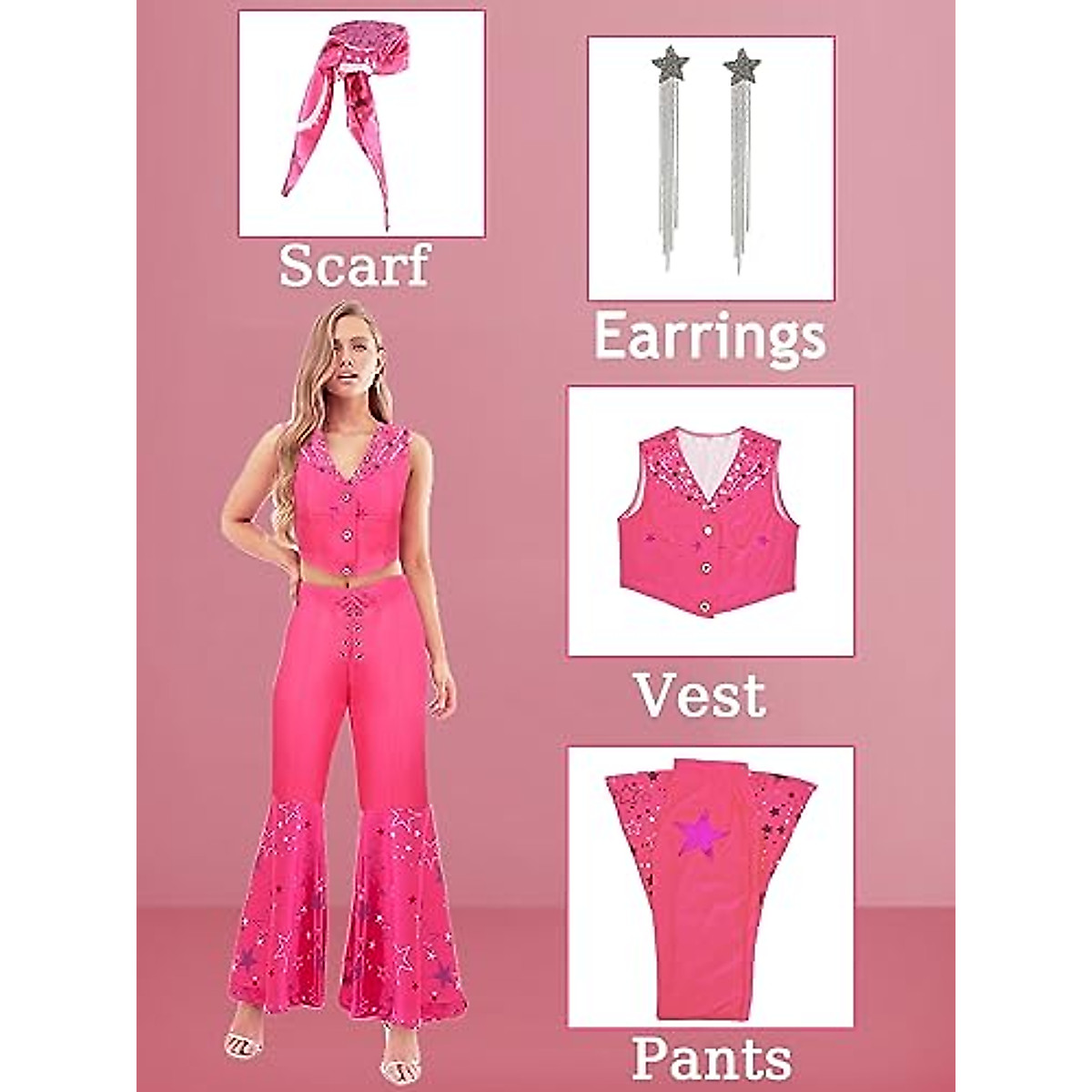 Girls Cowgirl Costume Kids 70s 80s Hippie Disco Cowboy Outfits Halloween Costume Western Looks Cosplay CA010L