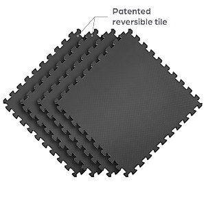 NÖRSK Kid's Floor Play Mat, Interlocking Foam Puzzle Tiles and Borders, 4-Pack, 16 Square Feet, Black/Gray