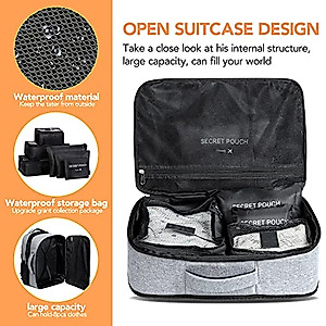 Conworld Travel Backpack 2 in 1, 40L Travel Backpack for Men Women, Flight Approved Combination Carry on Backpack Lightweight Business Weekender Bag Overnight Backpack With 6 Storage Bags, Grey