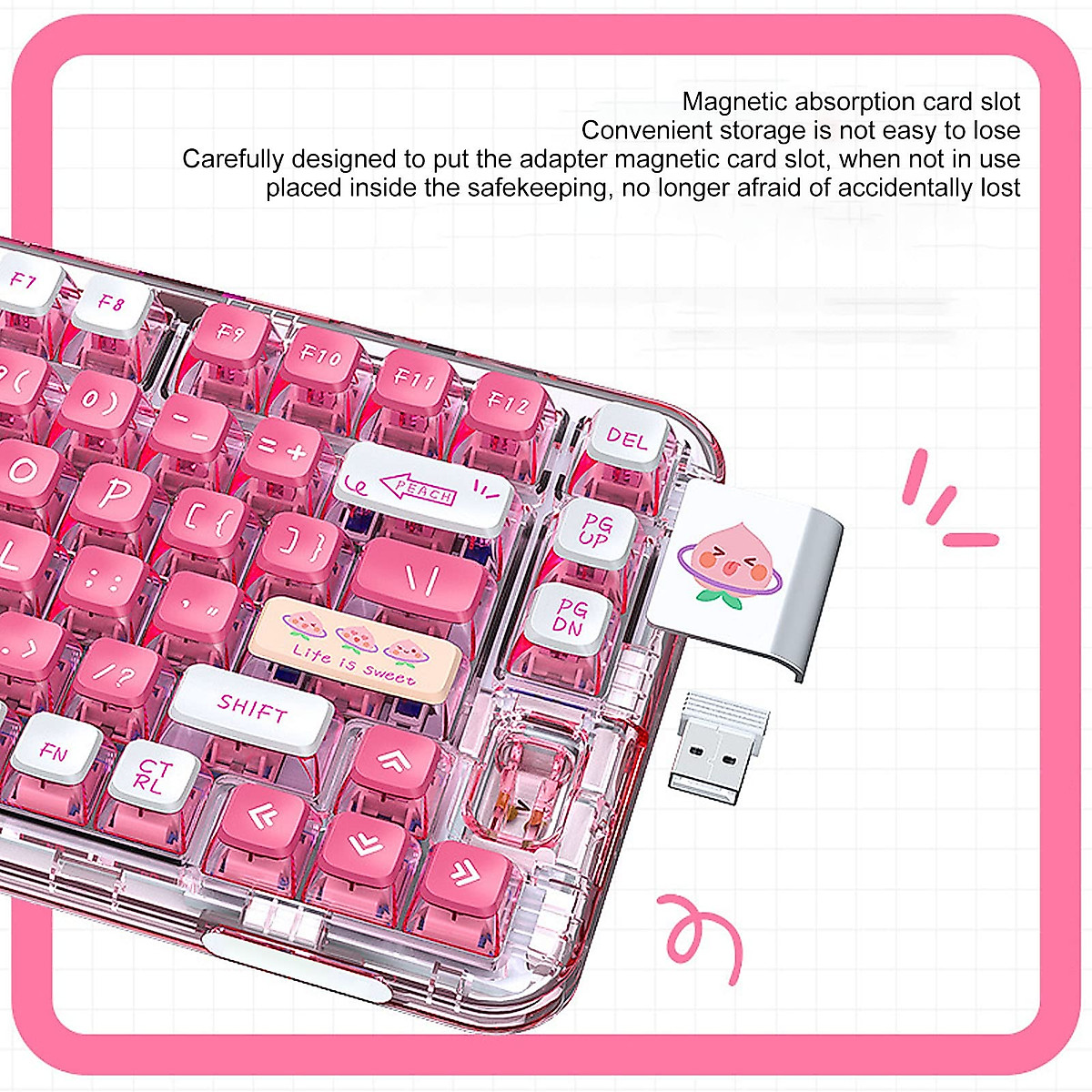 ASHATA Pink Mechanical Keyboard, Bluetooth Cute Keyboard, 2.4G Wireless Type C Wired Gaming Keyboard with RGB Backlight for iOS for Windows