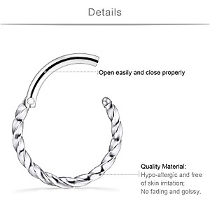 SCERRING 3PCS 16G Stainless Steel Hinged Clicker Segment Septum Nose Lip Ring Hoop Cartilage Tragus Sleeper Earrings Body Piercing Jewelry Braided 10mm Mix Color
