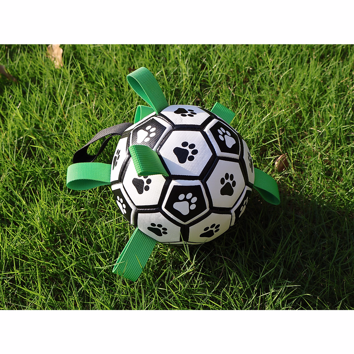 SINMORA Dog Toy Ball with Straps Dog Football Interactive Toys Built-in Bell High Elasticity Lightweight Easy to Clean and Good Water Resistance for Small Medium and Large Dogs (Small)