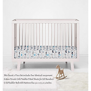Bacati - 2 Pack Woodlands Bears Bison Owls Printed Boys 100% Cotton Universal Baby US Standard Crib or Toddler Bed Fitted Sheets (Aqua/Navy/Grey)