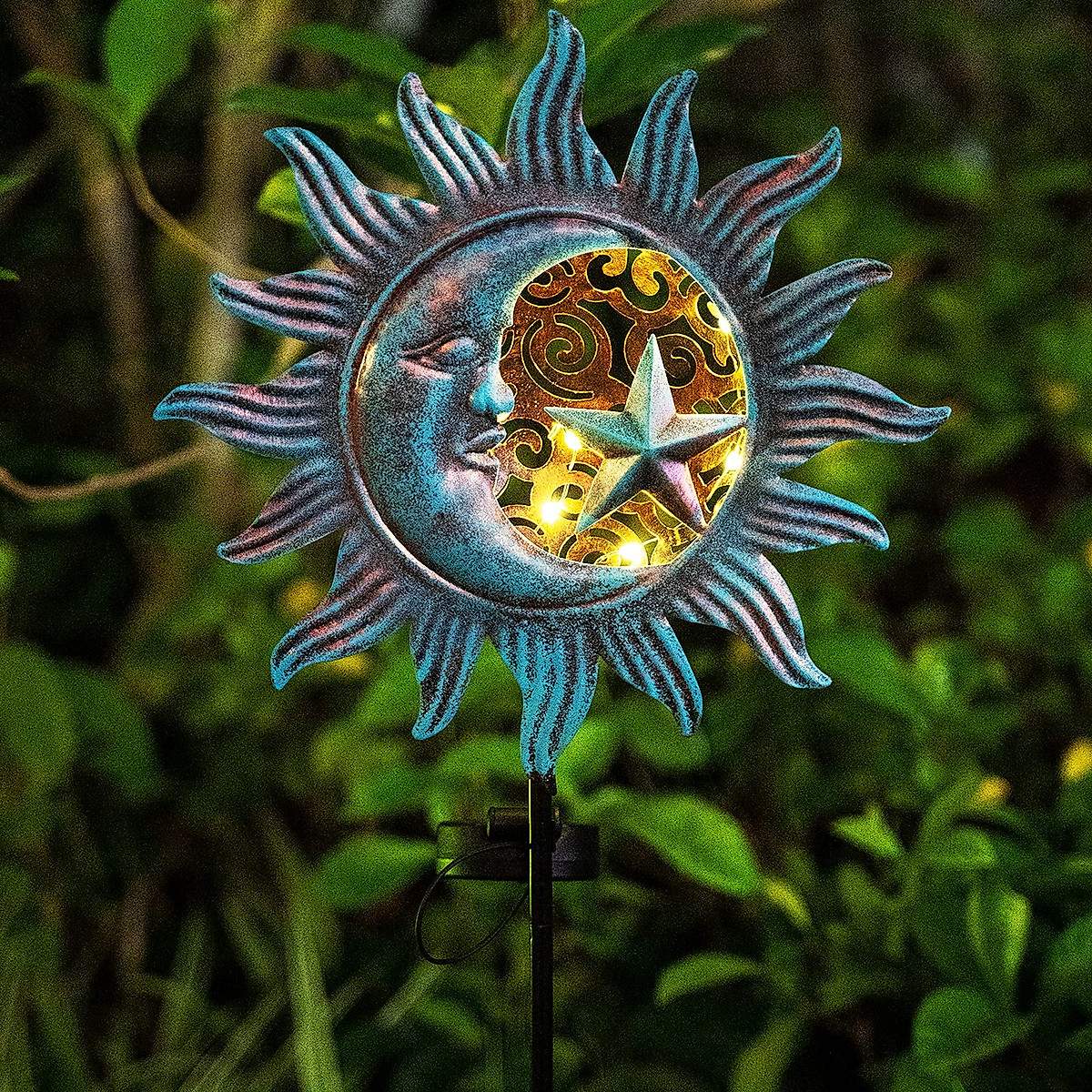 DREAMSOUL Solar Pathway Lights Outdoor Garden Decorative Metal Retro Sun Face Solar Lights with Stakes Garden LED Lights Waterproof Solar Lights Yard Art Decor for Pathway, Lawn, Patio, Party, Home