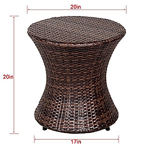 Sundale Outdoor Small Side Table Patio Rattan End Table 20 Inch Hourglass Wicker Accent Tables Steel Frame Lightweight Brown Mesa Auxiliar pequeña Mesa Auxiliar de ratán marrón