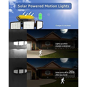 LE Solar Lights for Outside, Motion Activated Security Lights, WL4000 High Brightness, 3 Adjustable Heads 270° Wide Lighting Angle, IP65 Waterproof, Wireless Wall Lamp for Porch Yard Garage