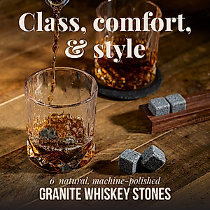 Mixology & Craft Whiskey Stones - Cube-Shaped Granite Chilling Whiskey Rocks Set of 6, Whiskey Gifts for Men and Christmas Stocking Stuffers - Dark Granite