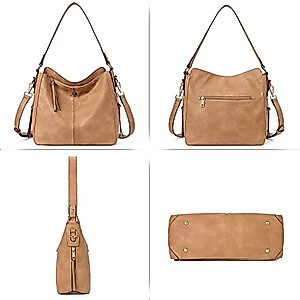CLUCI Hobo Purses Handbags for Women Vegan Leather Tote Fashion Crossbody Large Shoulder Bag Two-tone Camel