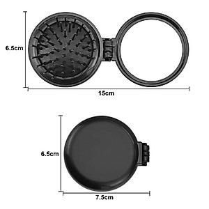 Serrale Folding Hair Brush Mini Round Comb with Mirror Portable Travel HairBrush Pocket Compact Massage Combor for Women & Girls Small Purse, Gym, Trip, School Camping(Black), 2.5x7.5x6.5cm