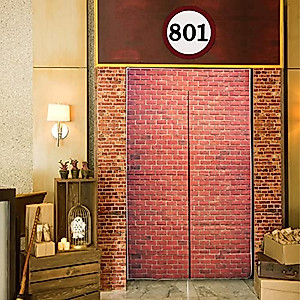 Brick Wall Party Backdrop, Red Brick Wall Backdrop for Magical Wizard Wall Decoration, Kids Birthday Wizard School Party Supplies, Halloween Door Curtains Decoration (Red)