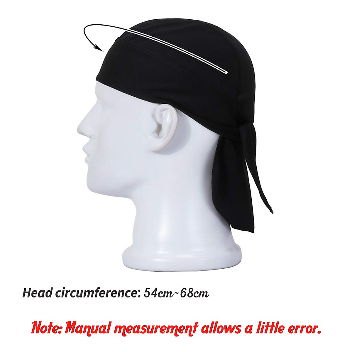 KXF Do Rag Skull Cap Beanie for Men Sweat Wicking Bandana Headbands Pirate Hat Cooling Helmet Liner Biker Head Wrap for Cycling Running Sports Black