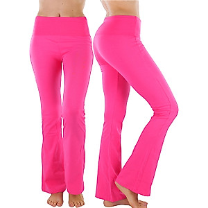 ToBeInStyle Women's Premium Fold Over Yoga Flare Pants - Fuchsia - X-Large