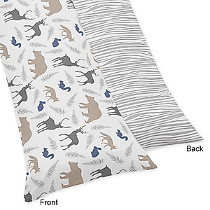 Sweet Jojo Designs Blue Grey and White Woodland Animals Bear Deer Fox Full Length Double Zippered Body Pillow Case Cover
