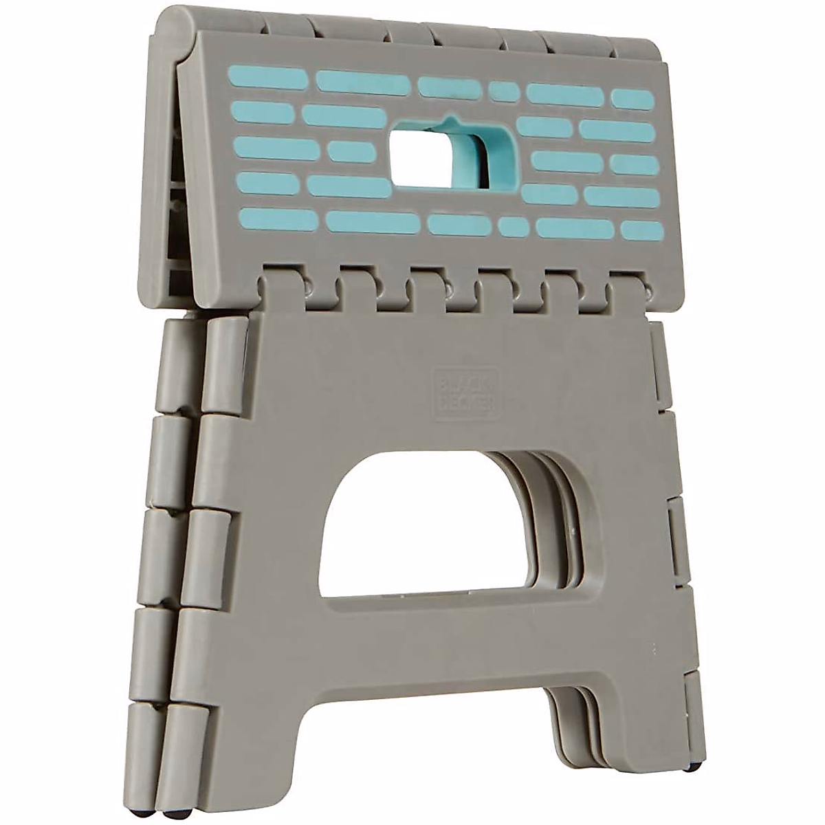 BLACK+DECKER 9'' Folding Step Stool, Foldable Collapsible Step Stools for Adults Holds Up to 330 lbs, Compact Non-Slip Surface with Carry Handle for Kitchen, Bedroom, Garden, Bathroom, Gray/Teal