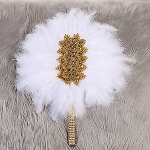 African Custom Wedding Feather Hand Fan Lace Dance Fan with Sequins Stone Handmade Abanicos para Boda Bride Hand Held Photo Prop