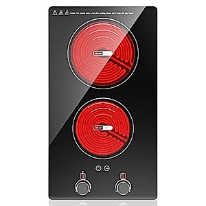 VBGK Electric Cooktop,110V Electric Stove Top with Knob Control, 9 Power Levels, Kids Lock & Timer, Hot Surface Indicator, Overheat Protection,12 Inch Built-in Radiant Double induction cooktop