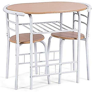FANTASK 3 Pieces Dining Set, Breakfast Table Set w/Metal Frame and Storage Shelf, Compact Table and 2 Chairs Set for Home Bistro Pub Apartment Kitchen Dining Room Cafe