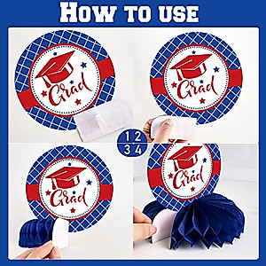 Class of 2023 Graduation Party Decorations 10PCS Blue and Red Graduation Honeycomb Centerpieces Congrats Grad Honeycomb Table Centerpieces Congratulate 3D Table Topper for Grad Party Supplies